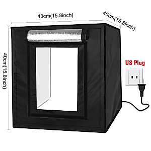 Photo Box 16"/40cm Photo Studio Light Box Portable Photography Shooting Tent with LED Lights, Dimmable Table Top Light Tent with 6 Color Backdrops for Jewellery, Food, Bags, Shoes