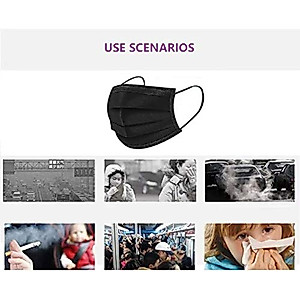 50 PCS Disposable Face Masks,Safety Face Mask with Elastic Ear Loops for Dust,Breathable Protection Mouth Cover Mask Black