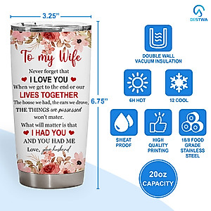 DESTWA Sentimental Gifts For Wife From Husband, Birthday Gifts For Wife, Gifts For Her, Gifts For Wives, Presents For Wife, Best Gift For My Wife Romantic 20 oz Stainless Steel Coffee Tumbler