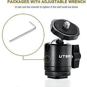 UTEBIT 2 Pack Mini Ball Head with 1/4" Hot Shoe Mount Adapter Max Load 5.5lb 360° Swivel Tripod Ball Head for DSLR Camera Camcorder, Light Bracket