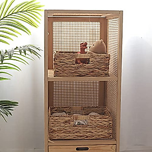 Wicker Basket Water Hyacinth Storage Basket for Organizing Decorative Woven Container for Shelving, Rectangle Basket with Built-in Handles Room Organizer
