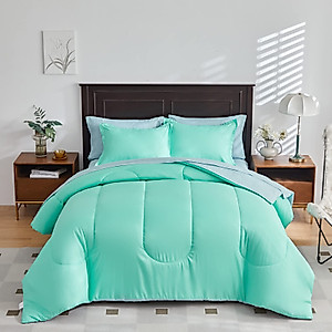 UOZZI BEDDING Teal King Comforter Set 7 Pieces Bed in a Bag with Spring Comforter King Size,Blue Sheets, Pillowcases & Shams Reversible Soft All Season Bed Set