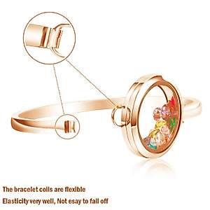BG247 Stainless Steel 30mm Glass Floating Memory Living Locket Bangle Bracelet (Rose Gold Rhinestone Circle, 8)