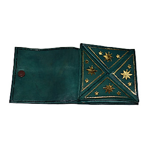Treasures Of Morocco Moroccan Wallet Coin Genuine Leather Bi-fold Handmade Pocket Unisex Green