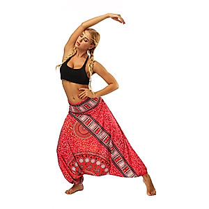 BarbedRose Women's Loose Baggy Gypsy Hippie Boho Yoga Pants Bohemian Beach Harem Trousers Jumpsuit,Tribal Chakra