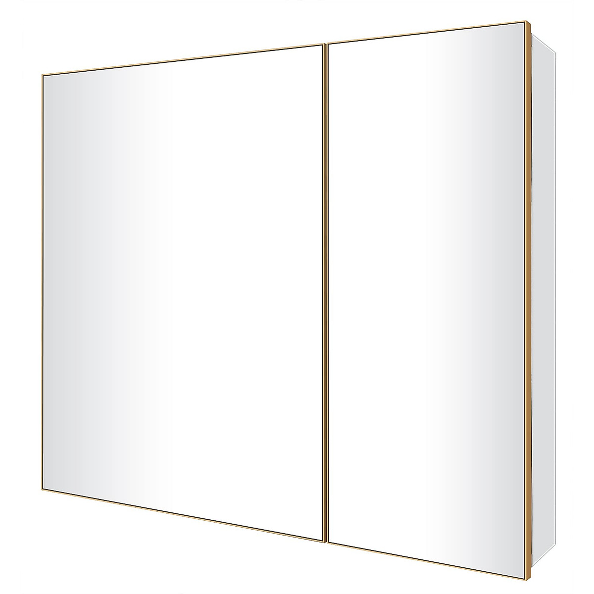 FOMAYKO Bathroom Medicine Cabinet with Farmhouse Gold Metal Framed 26(H) x30(W) Inches Double Sided Mirror Door Recess or Surface Mount Mirror Cabinet for Bathroom Toilet Kitchen