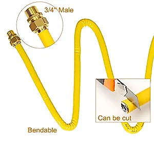 Kinchoix 100ft 3/4'' Natural Gas Hose Line Corrugated Stainless Steel Tubing with 2 Male Fittings Anti-Cracking Used for Construction Heaters NG Appliance Propane Equipment