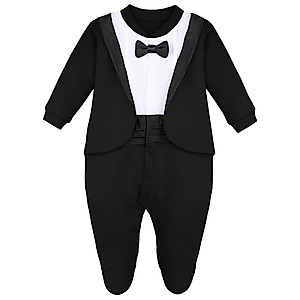 Lilax Baby Boy Gentleman Tuxedo Footie Christmas Holiday Outfit with Bow Tie (3 Months, Black)