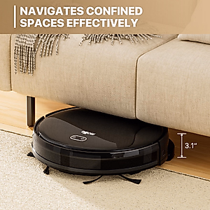 mollie Robot Vacuum and Mop with Wi-Fi/App, Automatic Self-Charging Robotic Vacuum Cleaner, 2800Pa Suction, Slim, Good for Hard Floors Carpets, Black