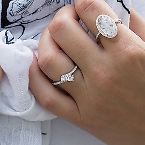 AzureBella Jewelry Overlap Two Stone Cubic Zirconia Ring Rhodium on Sterling Silver with Side Stones, 7