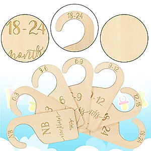 Whaline 7pcs Baby Closet Size Dividers Wooden Baby Wardrobe Hanger Organizer from Newborn to 24 Month with Blue Velvet Bag Leaves Design Thicken Infant Wardrobe Organizer for Home Nursery Baby Clothes