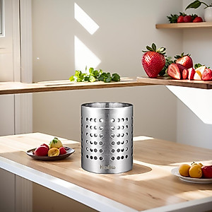 KSENDALO Kitchen Stainless Steel Utensil Holder, 18/10(304) Heavy Thick Utility Sturdy Silverware Drying Holder for Kitchen Home and Office, 7.3 Oz, Diameter 4.33"(M)