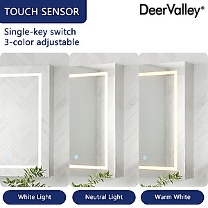 Deer Valley 48" W x 32" H Lighted Medicine Cabinet with Mirror, Led Medicine Cabinet Mirror for Bathroom with Defogger & 3-Color Dimmable, Wall Mounted Mirrored Medicine Cabinet with Lights