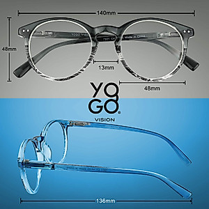 Yogo Vision Reading Glasses for Women Men Blue Light Blocking Reading Glasses Round Readers Transparent Blue, Transparent Brown, Transparent Purple, Black 2.75
