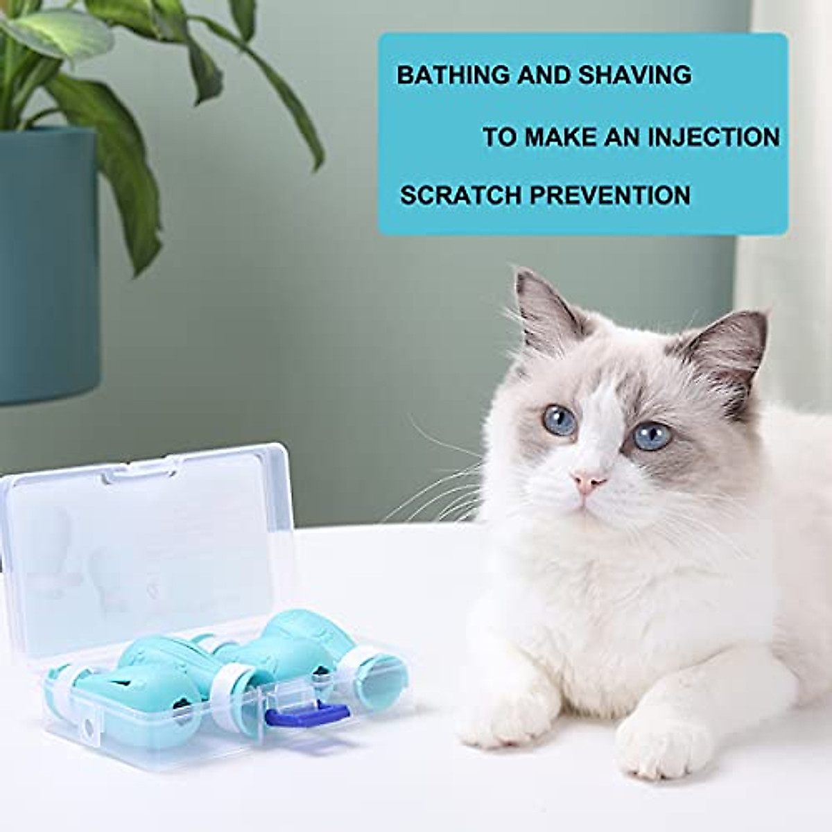 Tmsuxin Cat Boots for Cats Only, Anti-Scratch Cat Feet Covers Adjustable Prickly Anti-Off Shoes for Cat Silicone Cat Paw Protector Boots for Cats of Various Sizes for Cat Bathing and Shaving (Blue)
