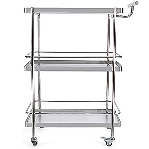 VLOBAOM 3-Tier Bar Cart for Home, Utility Kitchen Storage Island Serving Cart with Wheels, Decorative End Table, Mobile Coffee Table,69x40x90cm,Silver