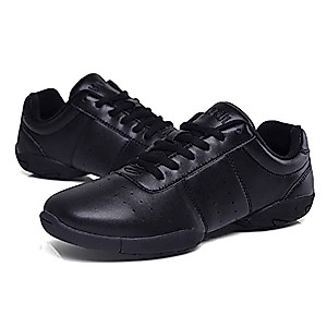 WUIWUIYU Boys Girls Women's Lace Up Aerobics Gymnastics School Cheerleading Dance Sport Shoes Training Sneakers Black Size 13.5