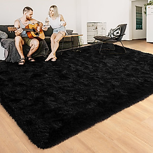 ISEAU Area Rugs 8x10 Feet for Living Room Rugs, Ultra Soft Fluffy Black Rugs for Bedroom, Non-Slip Modern Large Shag Bedroom Rug for Kids Room Dorm Home Decor