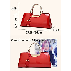 YAQUNICER Top-handle Handbags Purse Tote for Women Patent PU Satchel Gloss Wedding Shoulder Crossbody Bag-Wine