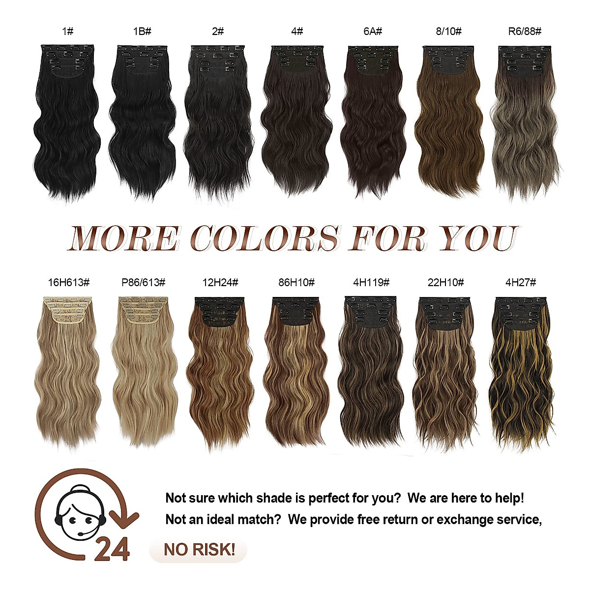 FESHFEN Clip in Hair Extensions 4 PCS Long Wavy Thick Highlighted Hair Piece Clip in Extensions Synthetic Hair Extension for Women, Blonde Highlighteded Medium Brown 20 Inch