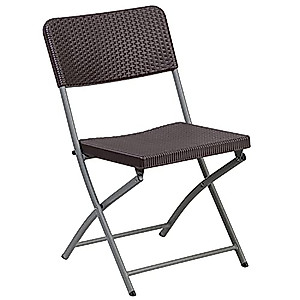 Flash Furniture 6 Pack HERCULES Series Brown Rattan Plastic Folding Chair with Gray Frame