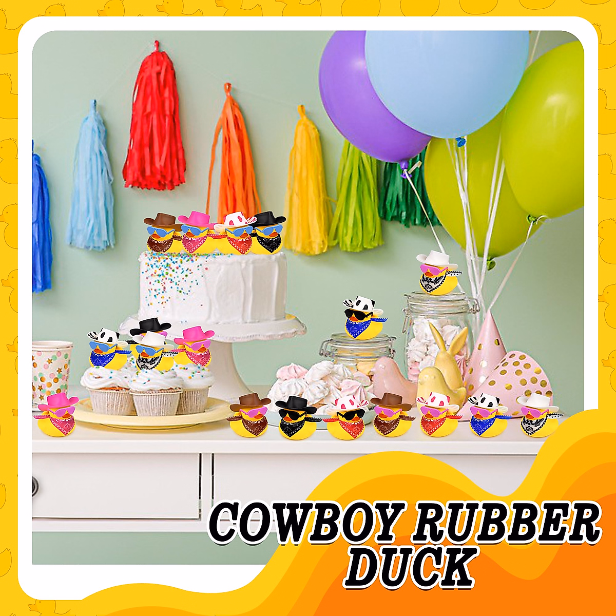 36 Sets Cowboy Ducks with Mini Hat Scarf and Sunglasses Mini Bath Duck Toys for Birthday Swimming Party Gift Favor Decorations