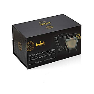 JoyJolt Aqua Vitae Martini Glass Set of 2. Crystal Glassware, Round Drinking Glasses with Off Set Base. Stemless Cocktail Glasses and Dessert Glasses. Unique Christmas Gifts