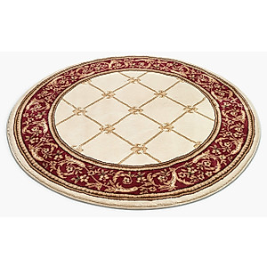 Patrician Trellis Red French European Formal Traditional 8 Round (7'10" Round) Area Rug Easy to Clean Modern Contemporary Floral Thick Soft Plush Living Dining Room Rug
