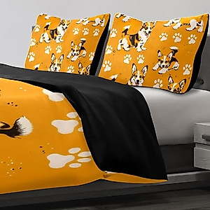 VAPOKF Duvet Covers Set Extra Longe Soft and Breathable Microfiber Comforter Bedding Set 1 Duvet Cover 2 Pillowcase with Zipper Closure for Kids Women Men, Clever Corgi Pawprints