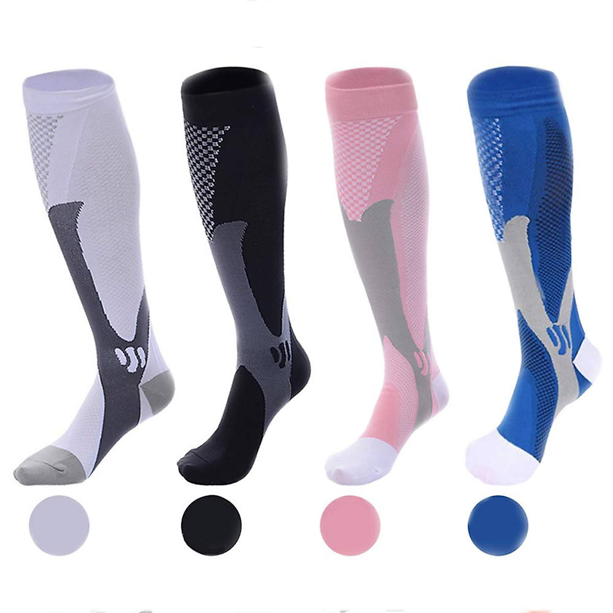 Wetopkim Compression Socks for Women & Men (4 Pairs) 20-30 mmHg Best for Athletic, Running,Flight Travel,Cycling(L/XL)