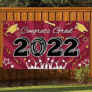 Bunny Chorus Graduation Banner, Extra Large 71" x 40" Maroon Photo Backdrop, Class of 2022 Graduation Party Supplies, Congrats Grad Banner, Graduation Party Decorations 2022