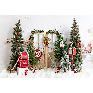 Kate 7×5ft Christmas Backdrop Photo Brick Wall Wooden Door Christmas Tree Gift Oil Barrel Decorative Xmas Background Photography Studio Picture Video