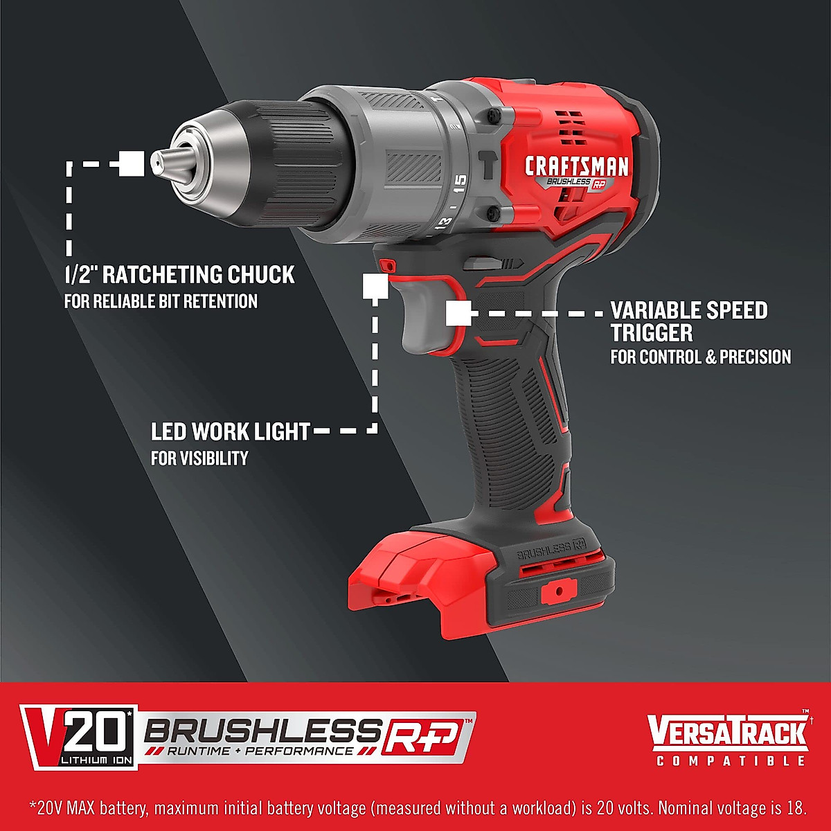 CRAFTSMAN V20 Cordless Hammer Drill, 1/2 inch, Bare Tool Only (CMCD732B)
