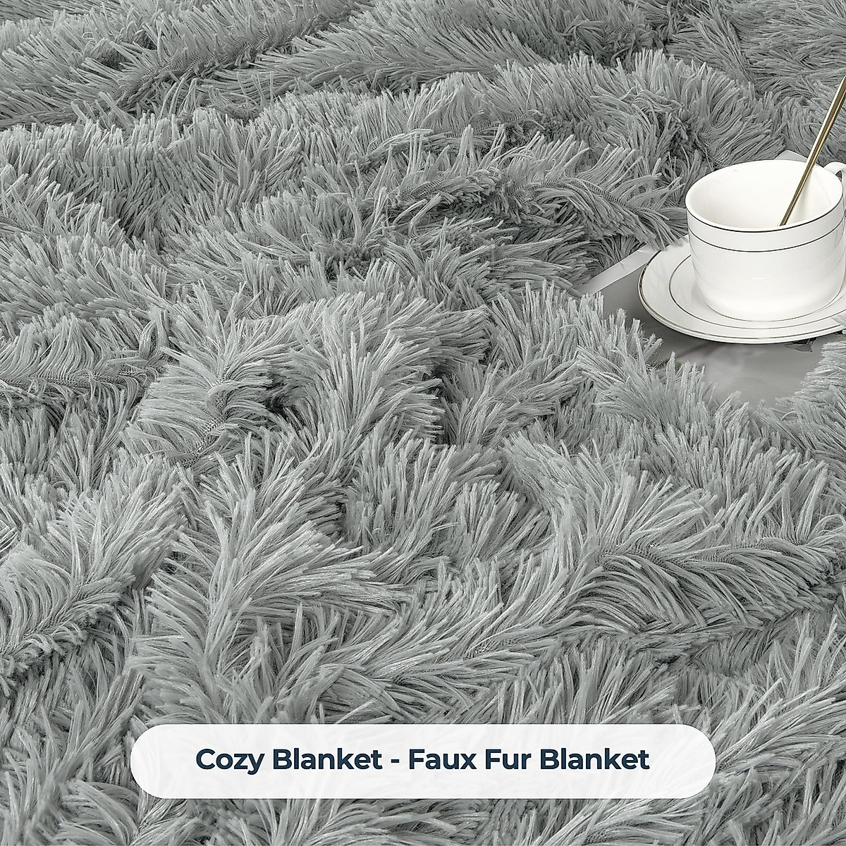 XYYZYZ Super Fluffy Throw Blanket, Faux Fur Fuzzy Blanket for Couch Sofa Bed, 50x60 Inches, Grayish Blue