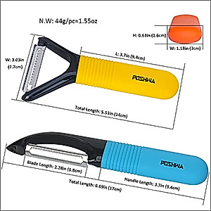POSHWA Peelers Razor-sharp Vegetable Peeler Set 3 Pieces Fruit Apple Peeler Straight Serrated Stainless Steel-Blade Veggie Tomato Potato Peeler Y Julienne Peeler Slicer Good Grips Ergonomic Handle