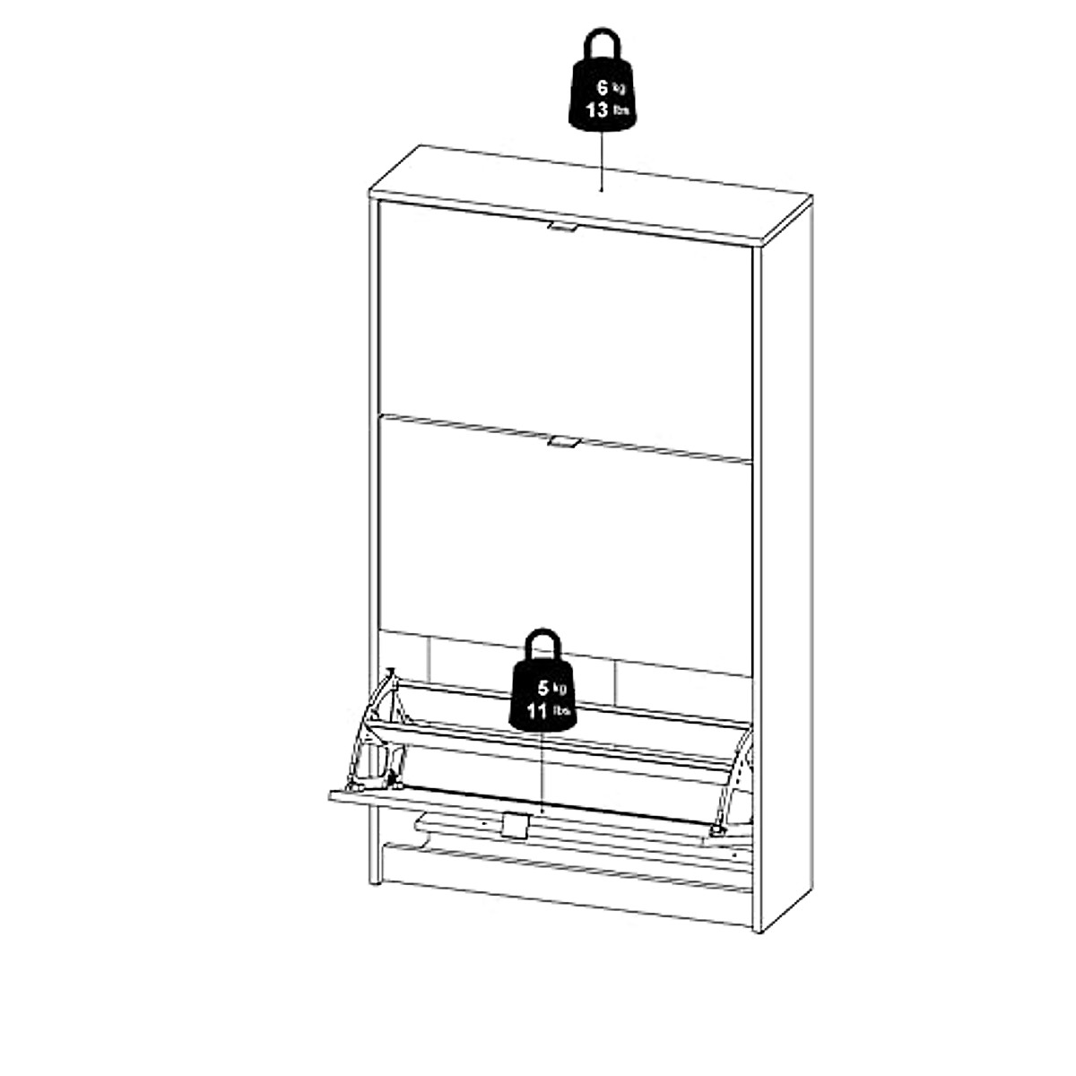 Pemberly Row Modern 3 Drawer Shoe Cabinet, 18-Pair Shoe Rack Storage Organizer in Black Matte