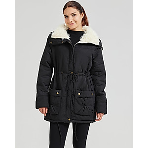 MEWOW Women's Winter Mid Length Thick Warm Faux Lamb Wool Lined Jacket Coat (XL, Black)