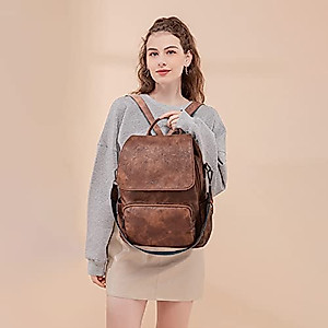 Shrrie Backpack Purse for Women Fashion PU Leather Backpack Purse Designer Travel Backpack Ladies Satchel Shoulder Bag with Wristlet