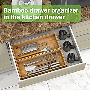 Utensil Organizer Silverware Drawer Organizer-Stackable Bamboo Flatware Caddy Cutlery Holder, Wooden Storage Boxes Tray for Bedroom,Office, Bathroom, Vanity & Garage Tool Organization(15"6"2.5")