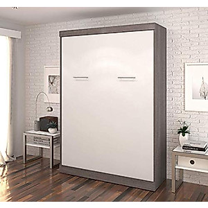 Bestar Nebula 59W Full Murphy Bed in bark Grey & White