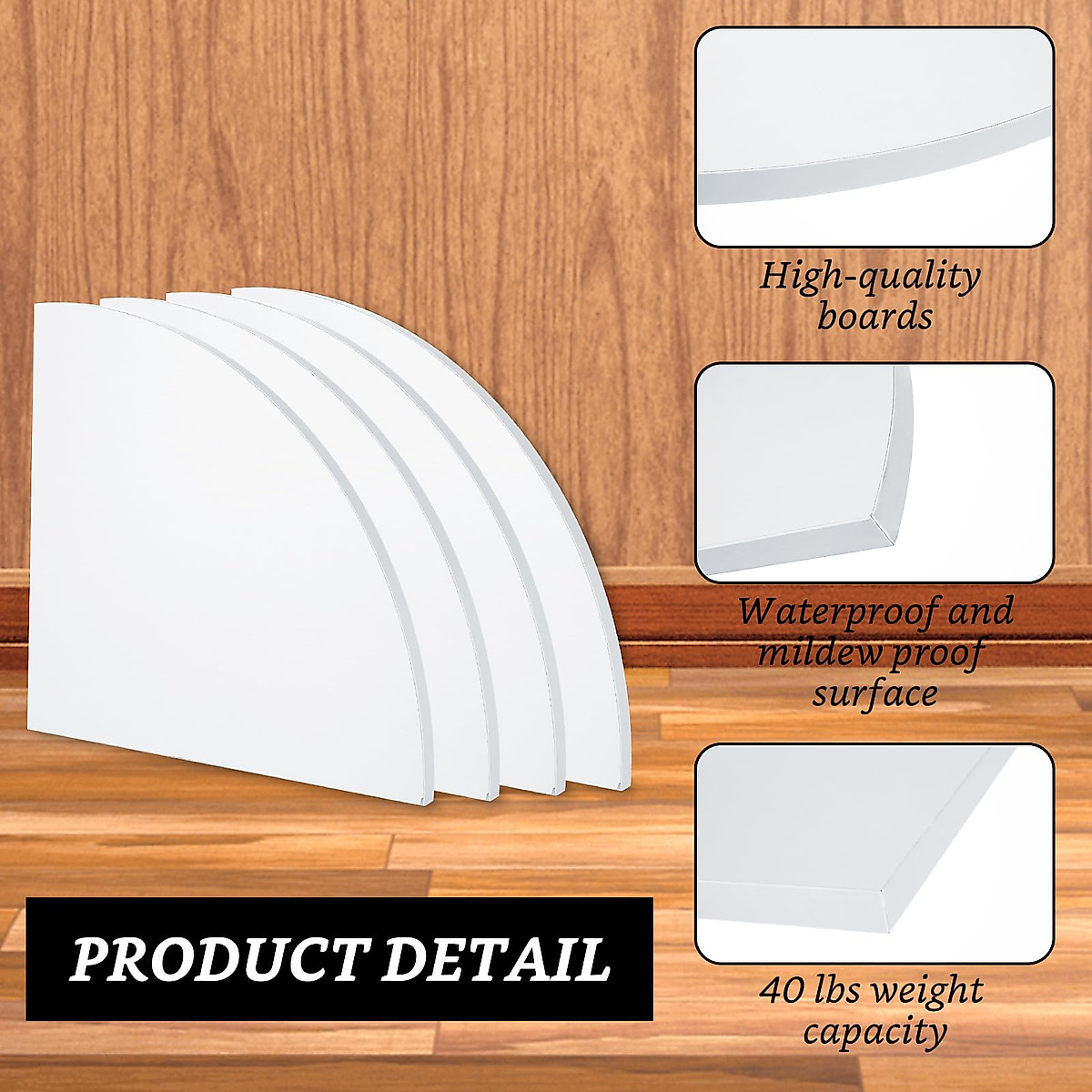 MUXHEL 4 Pcs Floating Corner Shelf with Mounting Accessories, Wooden White Round Corner Wall Shelves, Wall Mounted Corner Storage Shelf for Bathroom, Bedroom, Living Room