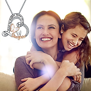 ASLBUNM Daughter Necklace 925 Sterling Silver Butterfly Jewelry Always My Daughter Forever My Friend Love Heart Pendant Necklaces Birthday Gifts for Daughter