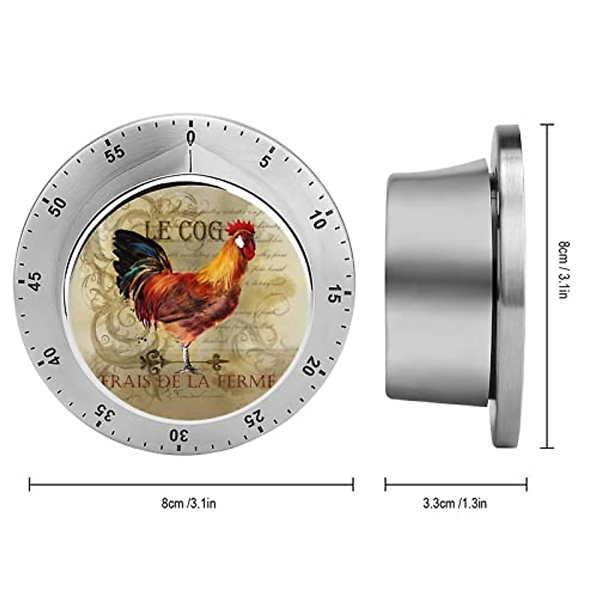 Kitchen Timer Rooster Retro Classroom Timer Stainless Steel Countdown Timer with Magnetic Backing