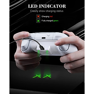 TAOZKAM Rechargeable Battery Pack for Xbox One/Xbox One S/Xbox One X/Xbox One Elite, 2600mAh Play and Charge Kit with 9.8FT USB Charging Cable and LED Indicator for Xbox Controller with Cover-White