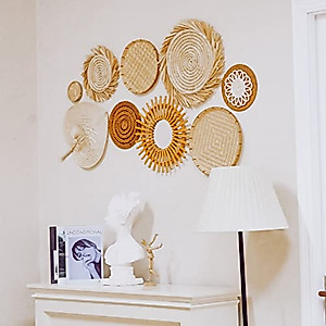 Wall Basket Decor Set of 10 - Hanging Woven Wall Baskets Decorative Seagrass - Farmhouse Wall Decor Kitchen Boho Handcrafted & Unique Wicker Wall Art Decor for Living Room, Dining Room, Bed Room