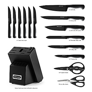 McCook MC21B 15 Pieces Stainless Steel Knife Block Sets with Built-in Sharpener + MCW12 Bamboo Cutting Board(Large, 17"x12"x1")