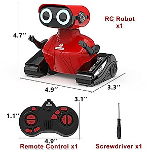 GILOBABY Robot Toys, Remote Control Robot Toy, RC Robots for Kids with LED Eyes, Flexible Head & Arms, Dance Moves and Music, Birthday Gifts for Girls Ages 3+ Years (Red)