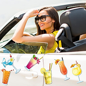 24 Pcs Cruise Door Magnets Stickers Summer Beach Tropical Drink Cruise Ship Door Decoration Hawaiian Cruise Magnetic Lemon Cocktail Door Stickers Fridge Decals for Carnival Cabin Kitchen