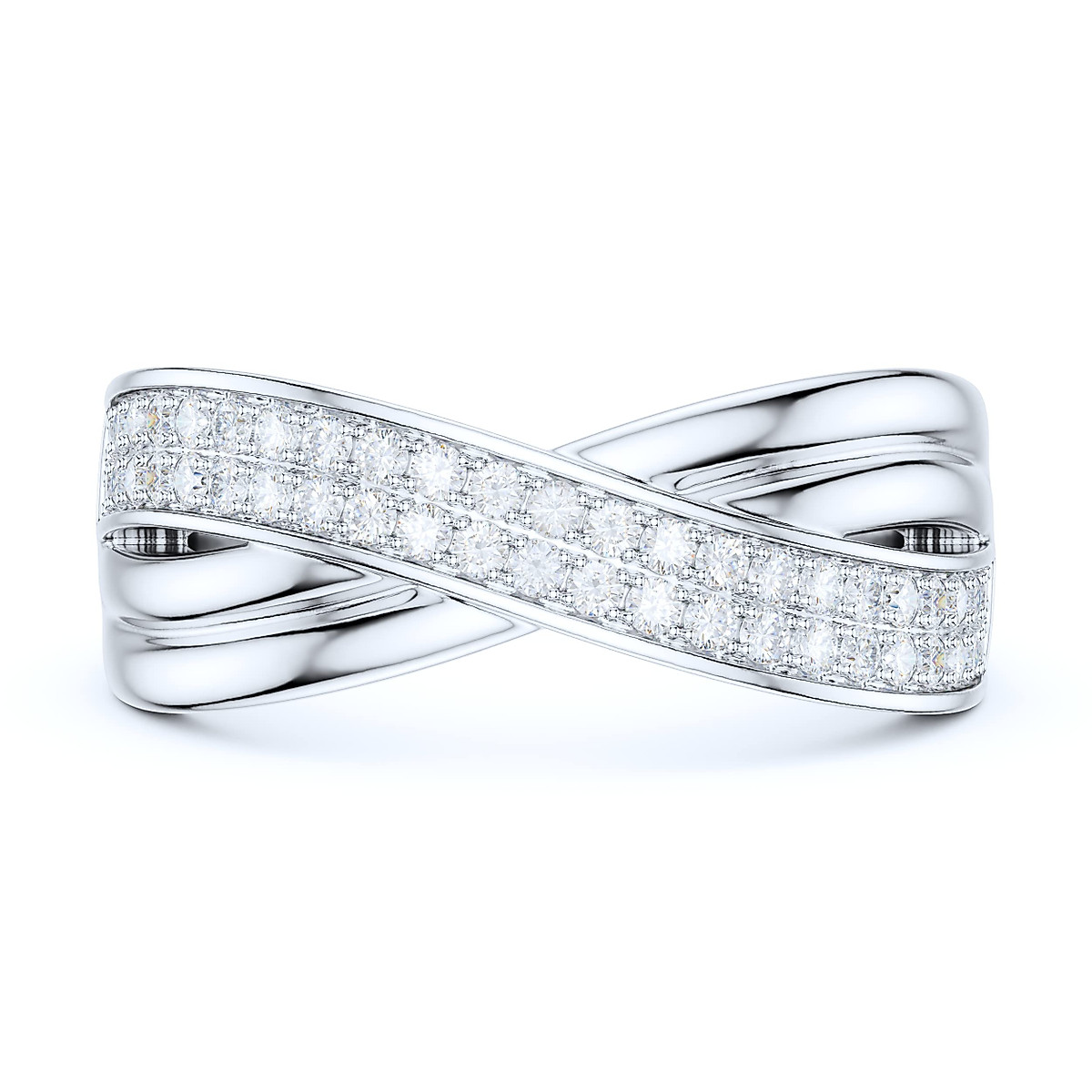 PRSTANI Sterling Silver 7.6mm Wide Unisex CrissCorss Two Rows Simulated Round Brilliant Diamonds Wedding Band Fashion Ring (4.5)