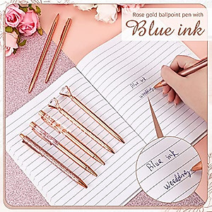 Fainne 8 Pcs Blue Ink Rose Gold Ballpoint Pen Set Bling Liquid Sand Glitter Pen Metal Ballpoint Pens Crystal Diamond Pen Girly Ball Point Pen Gifts for Wedding Office Rose Gold Desk Supplies